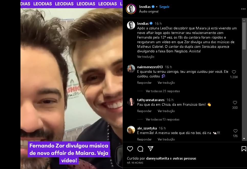 Após terminar com Maiara, Fernando Zor compartilhou música de novo ...