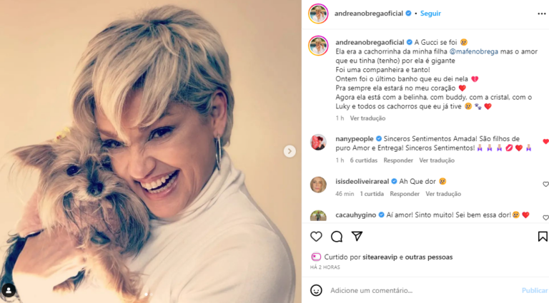 Andréa Nóbrega comove ao anunciar morte de cachorrinha