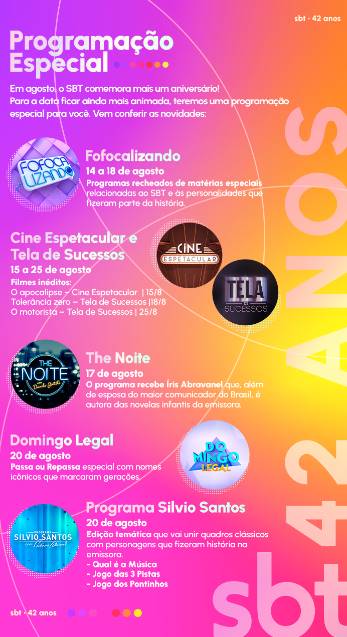 SBT anuncia programação especial para celebrar seus 42 anos