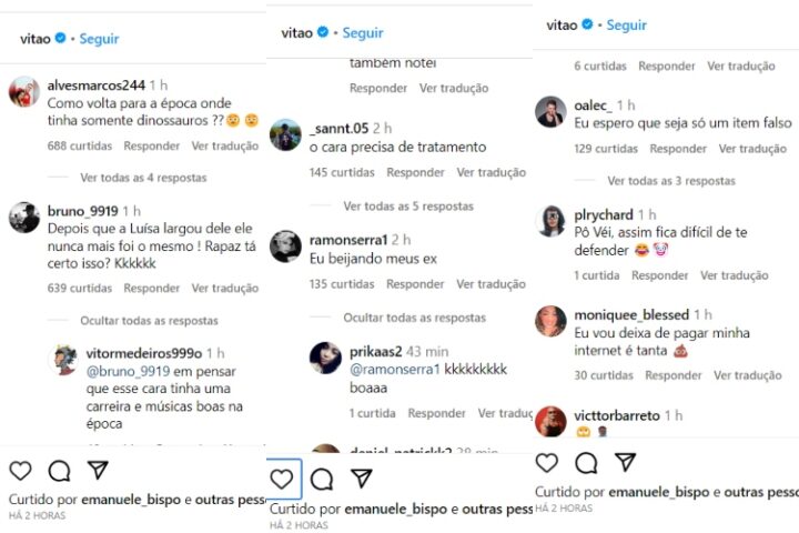 Vitão posta foto lambendo 'fezes' e divide opiniões - Portal Área VIP