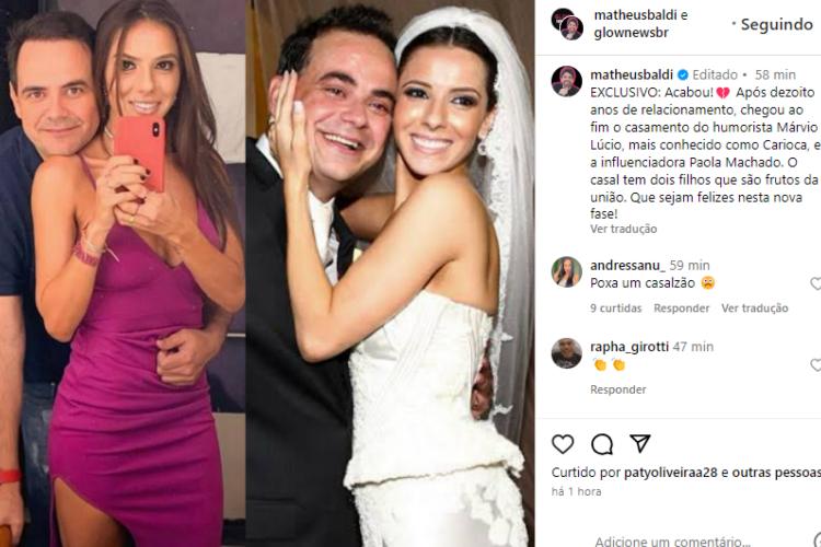Carioca e Paola Machado teriam colocado um fim no casamento, afirma jornalista - Portal Área VIP