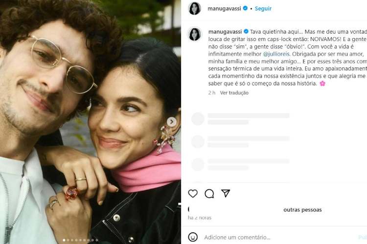 Manu Gavassi e Jullio Reis ficam noivos e famosos reagem - Portal Área VIP