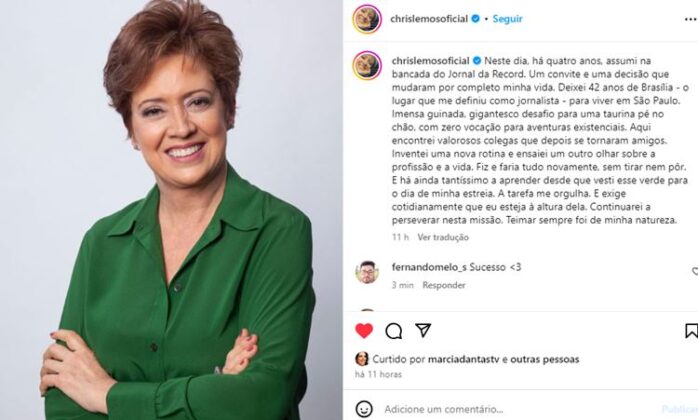 Christina Lemos celebra 4 anos no comando do 'Jornal da Record': "me ...