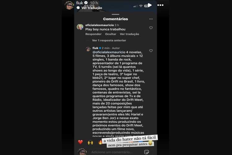 Fiuk rebate comentário de internauta após ser chamado de 'playboy' - Portal Área VIP