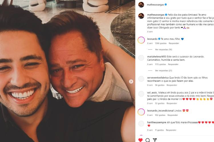Matheus Vargas surge feliz ao lado do pai, Leonardo, durante encontro e ...