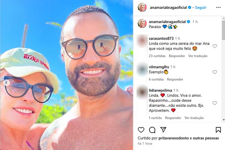 Ana Maria Braga toma banho de mar ao lado do namorado: 'Paraíso ...