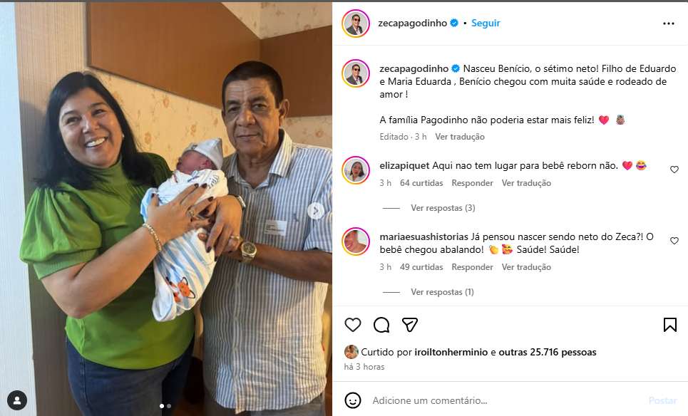 Nasce Benício, neto do cantor Zeca Pagodinho: "Chegou com muita saúde ...